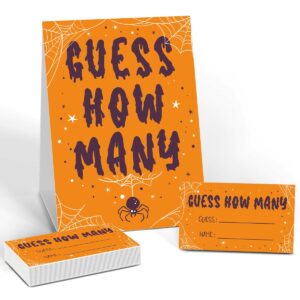 halloween games - guess how many games, 1 game sign + 50 guessing cards, halloween party game and activity for halloween baby shower, halloween party decorations wsj02