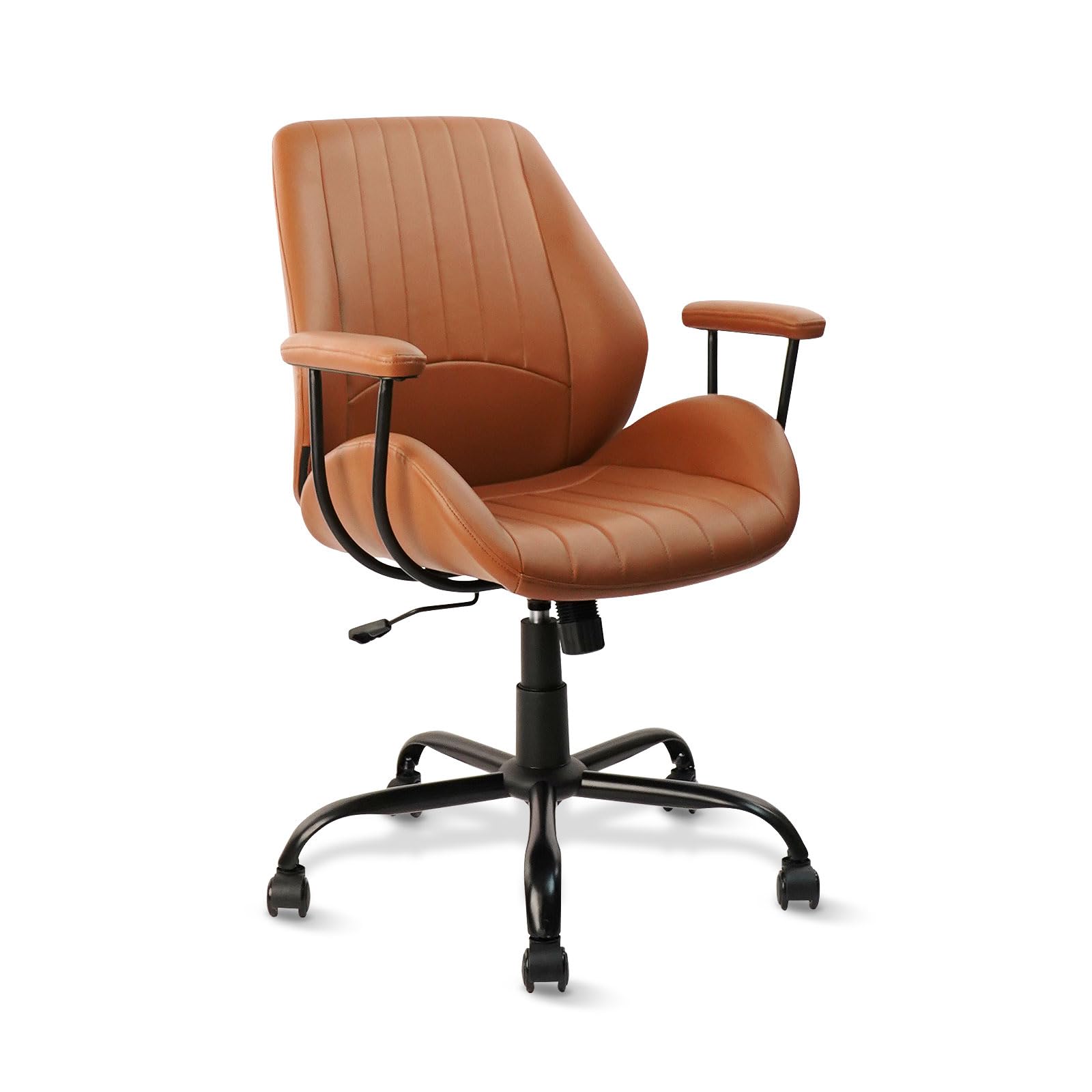 CLATINA Ergonomic Home Office Chair PU Leather Desk Chair with Wheels, Mid Century Modern Swivel Rolling Computer Task Chair with Armrests and Lumbar Support, Brown 400lbs