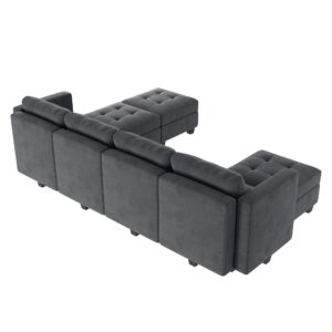 HONBAY Modular Sectional Sofa Oversized U Shaped Couch with Storage Seat Velvet 7 Seater Modular Sofa with Reversible Chaises, Bluish Grey