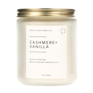 sense island cashmere vanilla scented candle for home scented 50+ hrs highly scented creamy vanilla | 100% natural soy candle gifts for women highly scented house warming gifts