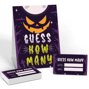 halloween games - guess how many games, 1 game sign + 50 guessing cards, halloween party game and activity for halloween baby shower, halloween party decorations wsj03