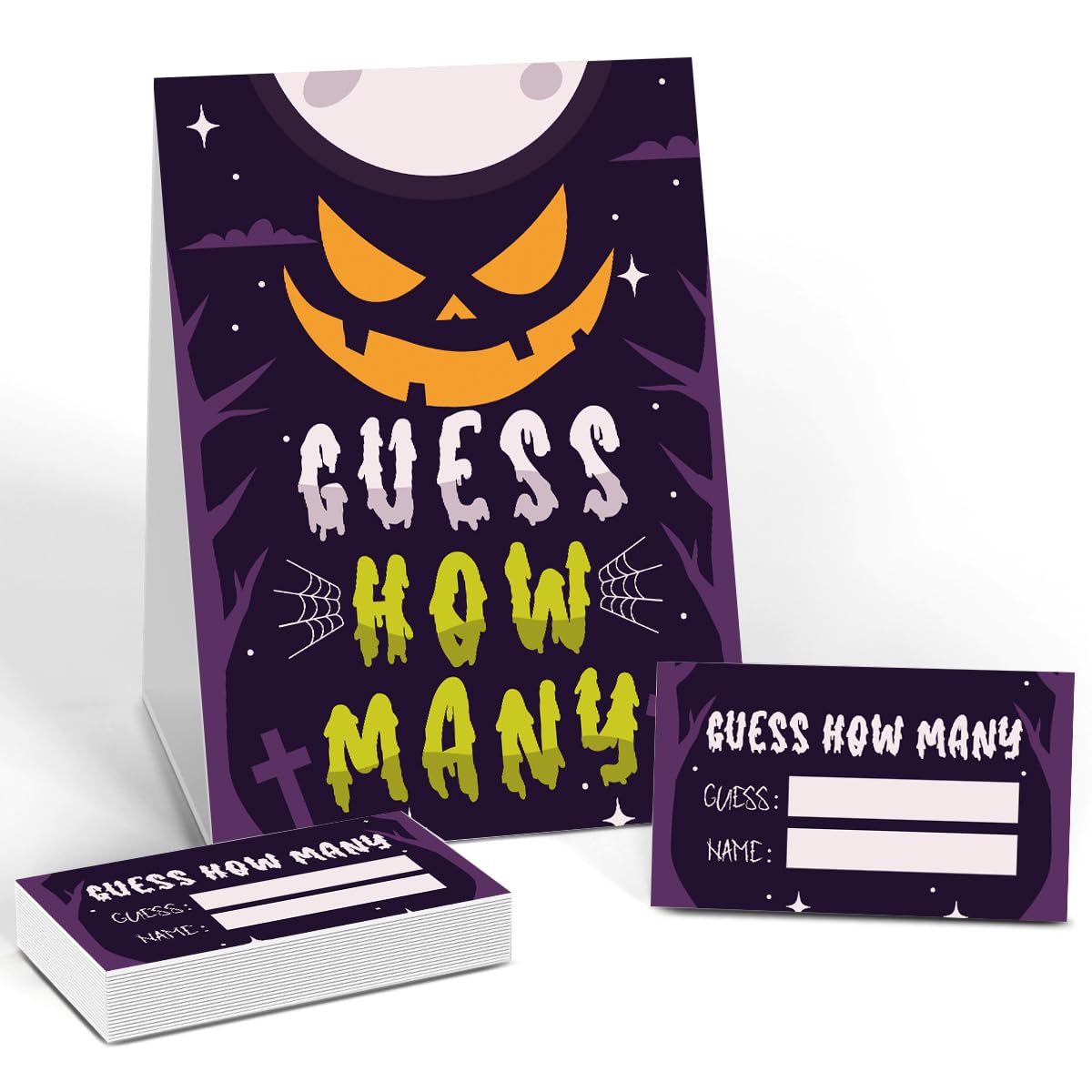 Halloween Games - Guess How Many Games, 1 Game Sign + 50 Guessing Cards, Halloween Party Game and Activity for Halloween Baby Shower, Halloween Party Decorations WSJ03