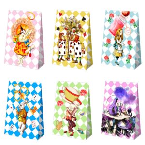 htabiol alice in wonderland gift bags for party, 24pcs alice in wonderland goodie bags, alice in wonderland party favors bags, fit for alice in onederland 1st birthday, mad hatter tea party decor