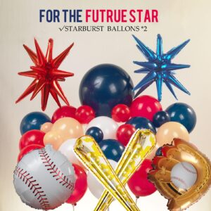 Baseball Theme Balloon Garland Arch Kit 126Pcs navy blue red black white and almond with foil star balloons for Sports rookie year 1st birthday party baseball baby shower supplies decorations