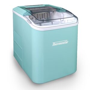 nostalgia thermostar automatic self-cleaning portable electric countertop ice maker machine, 26 pounds in 24 hours, 9 ice cubes ready in 7 minutes, with ice scoop and basket, aqua