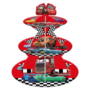 cars 3 tier cardboard cupcake stand cars treat stand cupcake holder cars themed party decorations supplies for kids fans birthday party