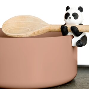 silicone panda spoon and utensil holder - cute kitchen gadget for spoon rest and utensil storage - food grade, bpa free, heat resistant - black and white panda design