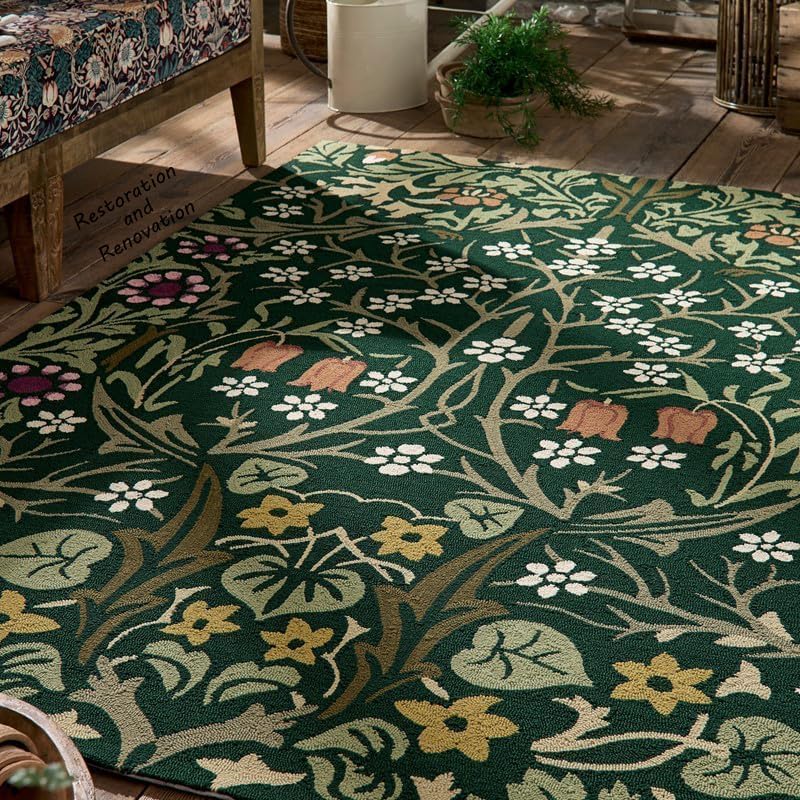 Restoration and Renovation Handmade Floral Area Rug | Vibrant Flower Design, Exquisite Craftsmanship Premium Quality | Living Room Bedroom & Kitchen Décor (Green, 5' x 8')