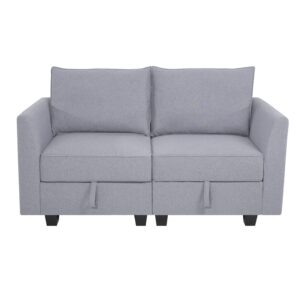 naomi home modular small loveseat sofa with extendable design & soft comfortable seating – linen love seat sofa bed sleeper with sturdy wooden frame, gray