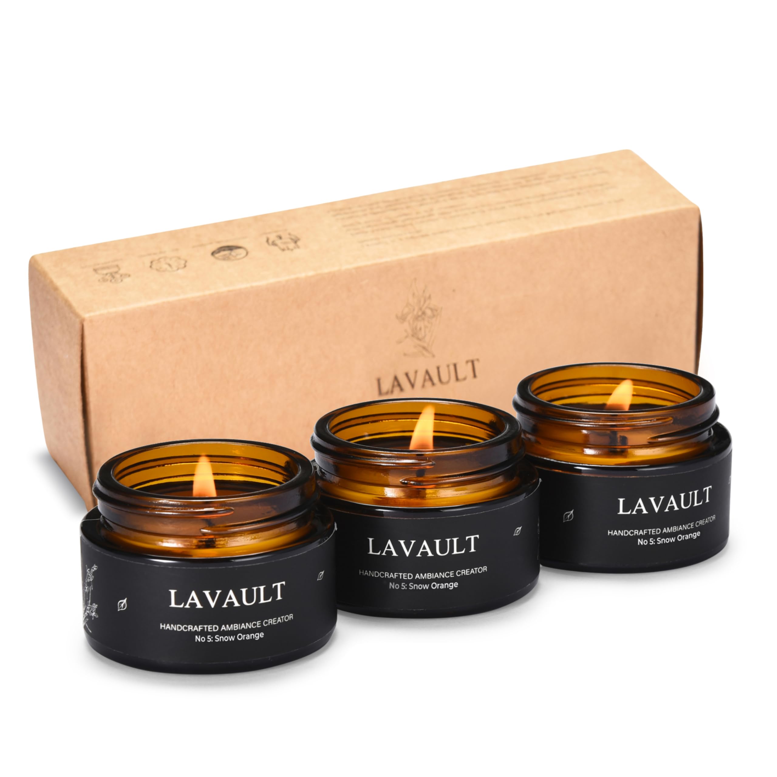 Lavault Jar Candles Set of 3 - Aromatherapy Candle Set for Supports Stress, Better Sleep, and Improve Mood - 100% Natural Soy Wax with Essential Oils - Snow Orange