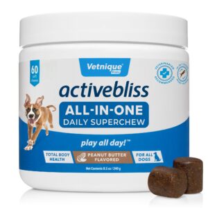 vetnique activebliss dog multivitamin - daily treat with glucosamine, omega 3, digestive enzymes & probiotics for joint, digestive, & immune support - vet recommended dog vitamins for optimal health