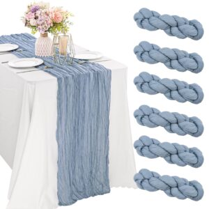 6 pieces dusty blue 10ft cheesecloth table runner boho gauze fabric table runner rustic sheer runner for wedding birthday baby shower party boho table decoration（dusty blue）