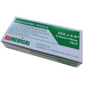 elimedical veterinary hypodermic needle, poly hub 25g x 5/8 inch, 100 per box, individually packed, ndl2516