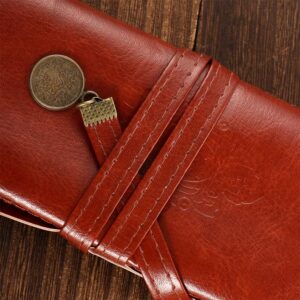 Leadigol Vintage Leather Pencil Roll Case Wrap Pen Pouch Roll Pen Bag Retro PU Leather Pencil Bags for Men Women