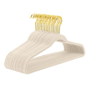 mizgi ivory velvet hangers 60 pack,premium gold clothes hangers non-slip felt hangers,sturdy ivory hangers heavy duty coat hangers,durable suit hangers for space saving, no flocked hanger marks