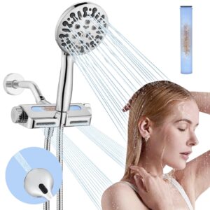 herobai filtered shower head with handheld combo, hard water filter shower head with 9 shower modes, dual shower heads high pressure, shower filters to remove chlorine and fluoride (chrome)