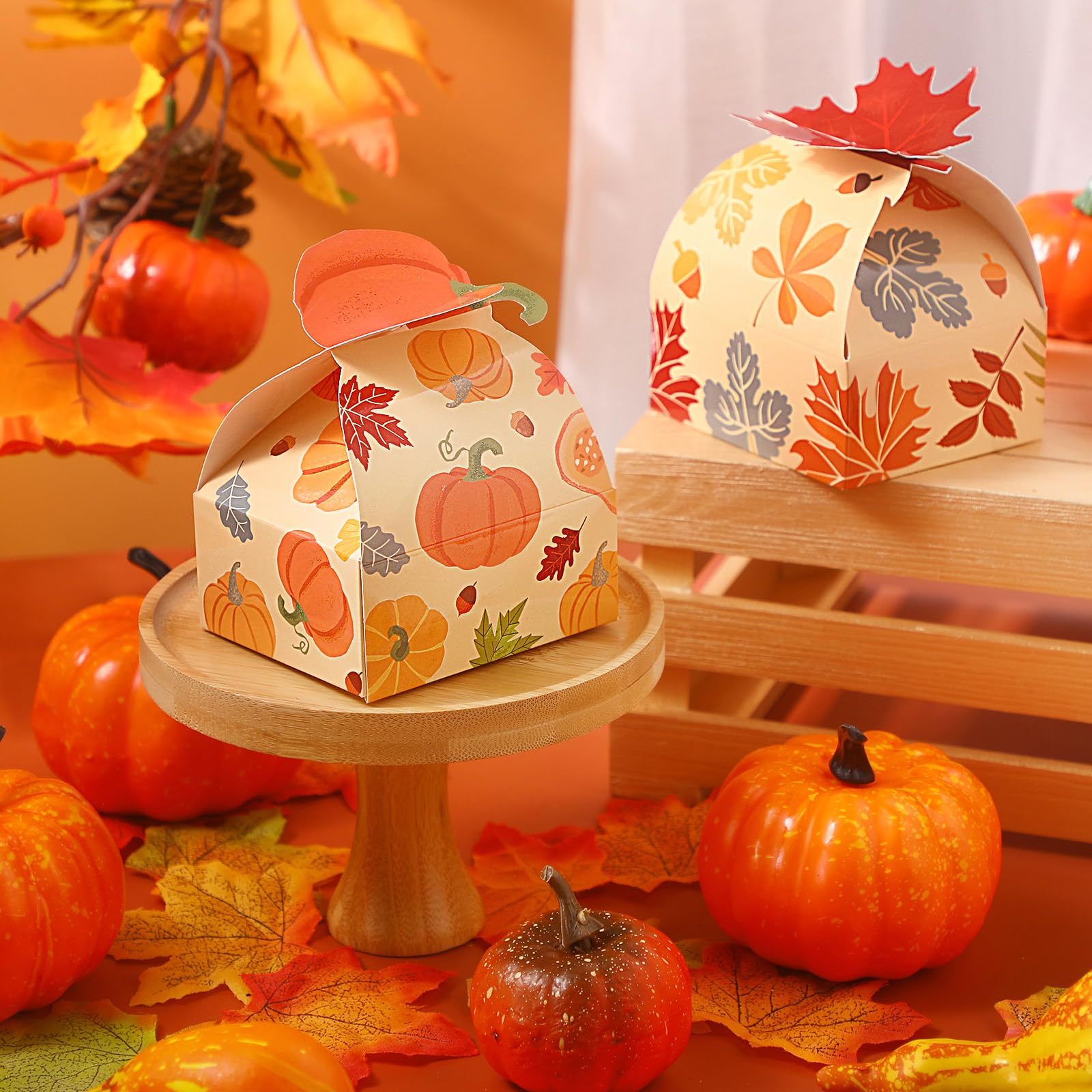 Pasimy 36 Pcs Thanksgiving Party Candy Boxes Thanksgiving Party Treat Boxes Autumn Harvest Party Boxes Pumpkin Maple Leaf Fall Paper Boxes for Thanksgiving Autumn Birthday Party Decoration