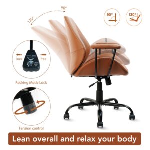 CLATINA Ergonomic Home Office Chair PU Leather Desk Chair with Wheels, Mid Century Modern Swivel Rolling Computer Task Chair with Armrests and Lumbar Support, Brown 400lbs