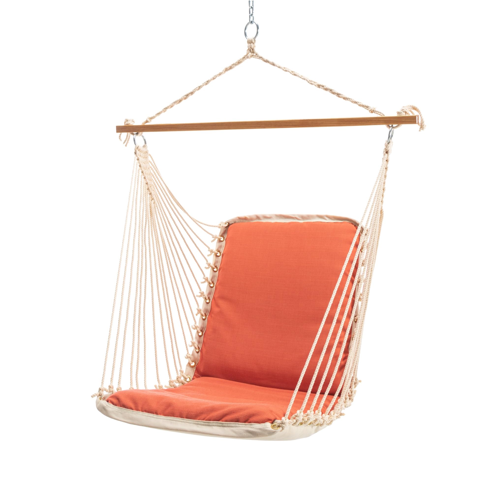 Original Pawleys Island Sunbrella Cushioned Single Swing in Echo Sangria with Oak Spreader Bar, Handcrafted in The USA, 350 LB Weight Capacity, 24 in. L x 24 in W x 24 in. D