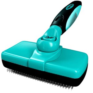 hertzko dog brush for shedding - self cleaning slicker brush for dogs and cats - gently removes loose hair, tangles, and dirt - grooming brush suitable for long or short coats - aqua