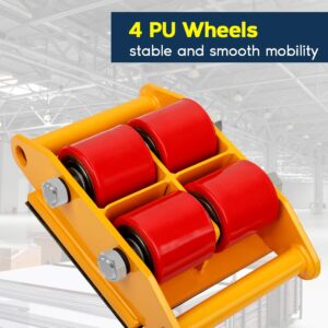 FAHKNS Machinery Moving Skate Heavy Duty Machinery Skates Cargo Mover 6T Machine Skates with 360° Rotation Cap 4 PU Rollers for Heavy Duty Industrial Moving Equipment(Yellow)