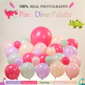 Pink Dinosaur balloon garland kit 150pcs Pastel Pink green Purple balloon and Foil Dinosaur balloon & footprint sticker for Girl Dino theme birthday Baby Shower decorations