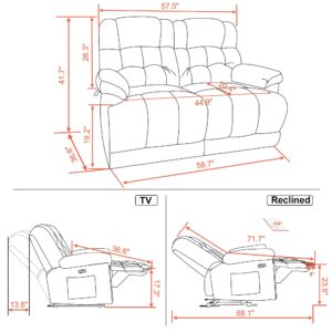 MCombo 58.7" Power Loveseat Recliner, Electric Reclining Loveseat Sofa with Heat and Massage, USB Charge Port for Living Room 6237 (Dark Brown, Loveseat Recliner)