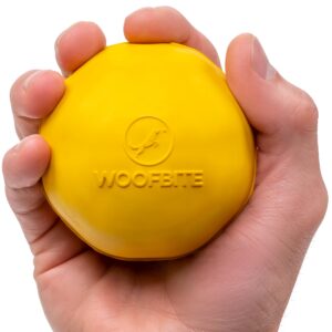 woofbite indestructible dog ball - lifetime replacement - medium & large breed - ultra durable for aggressive chewers - natural rubber - fetch tug & chew - 3in - yellow (highly visible color for dogs)