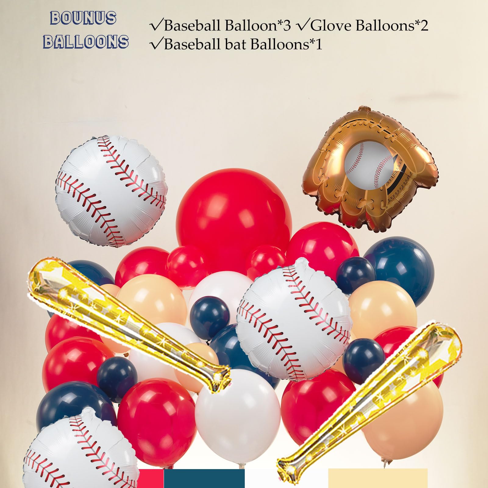 Baseball Theme Balloon Garland Arch Kit 126Pcs navy blue red black white and almond with foil star balloons for Sports rookie year 1st birthday party baseball baby shower supplies decorations