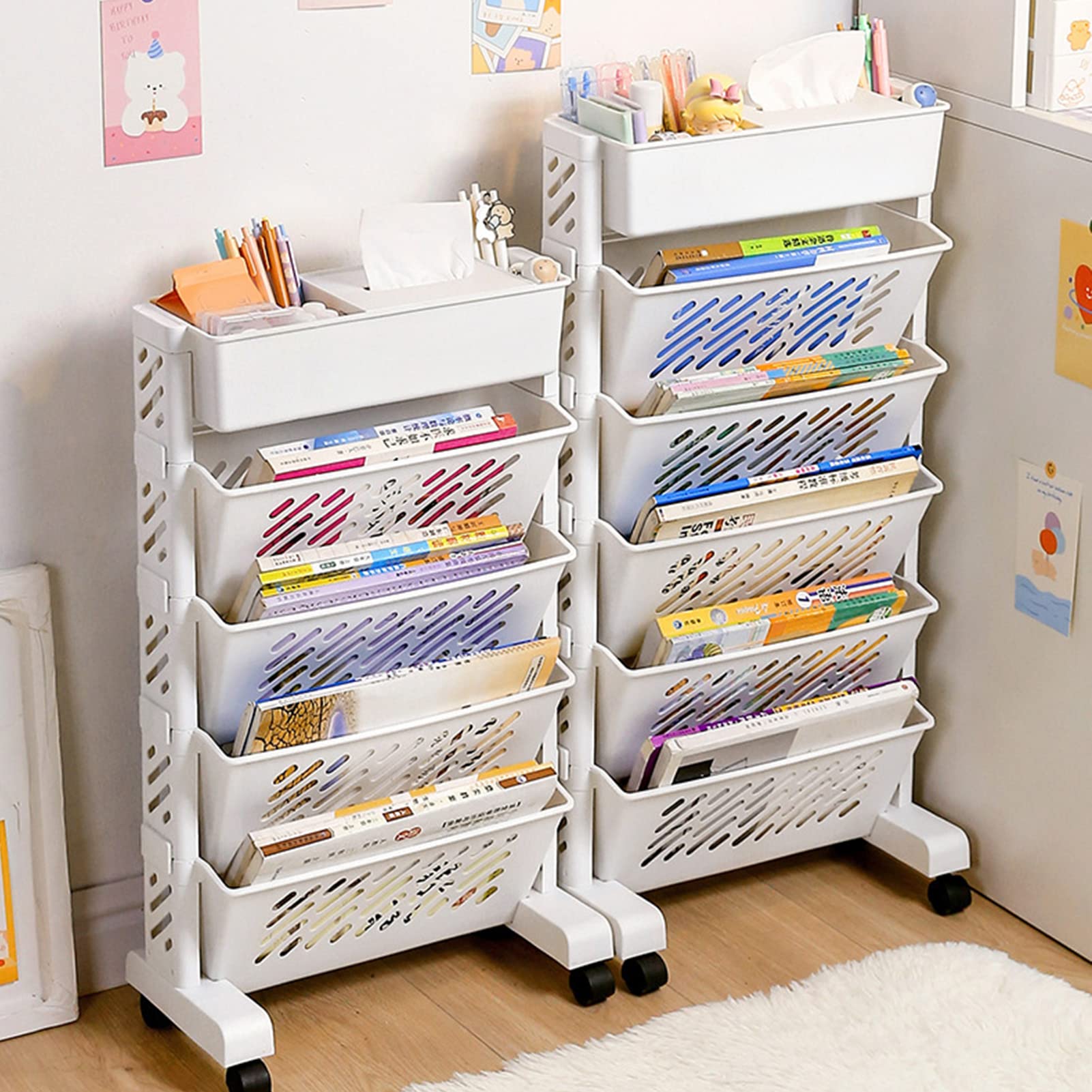 5/6 Tier Book Rack Storage Bookshelf, Removable Movable Book Shelf, Utility Organizer White Bookshelves for Kids Children Students Study in Bedroom Living Room School (5 Layer)