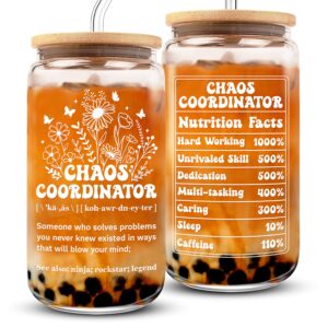 hexmoz chaos coordinator gifts for women, boss lady - boss day gifts - thank you, appreciation gifts for coworkers, leaders, managers, nurses, assistants, friends - office gift ideas - glass cup