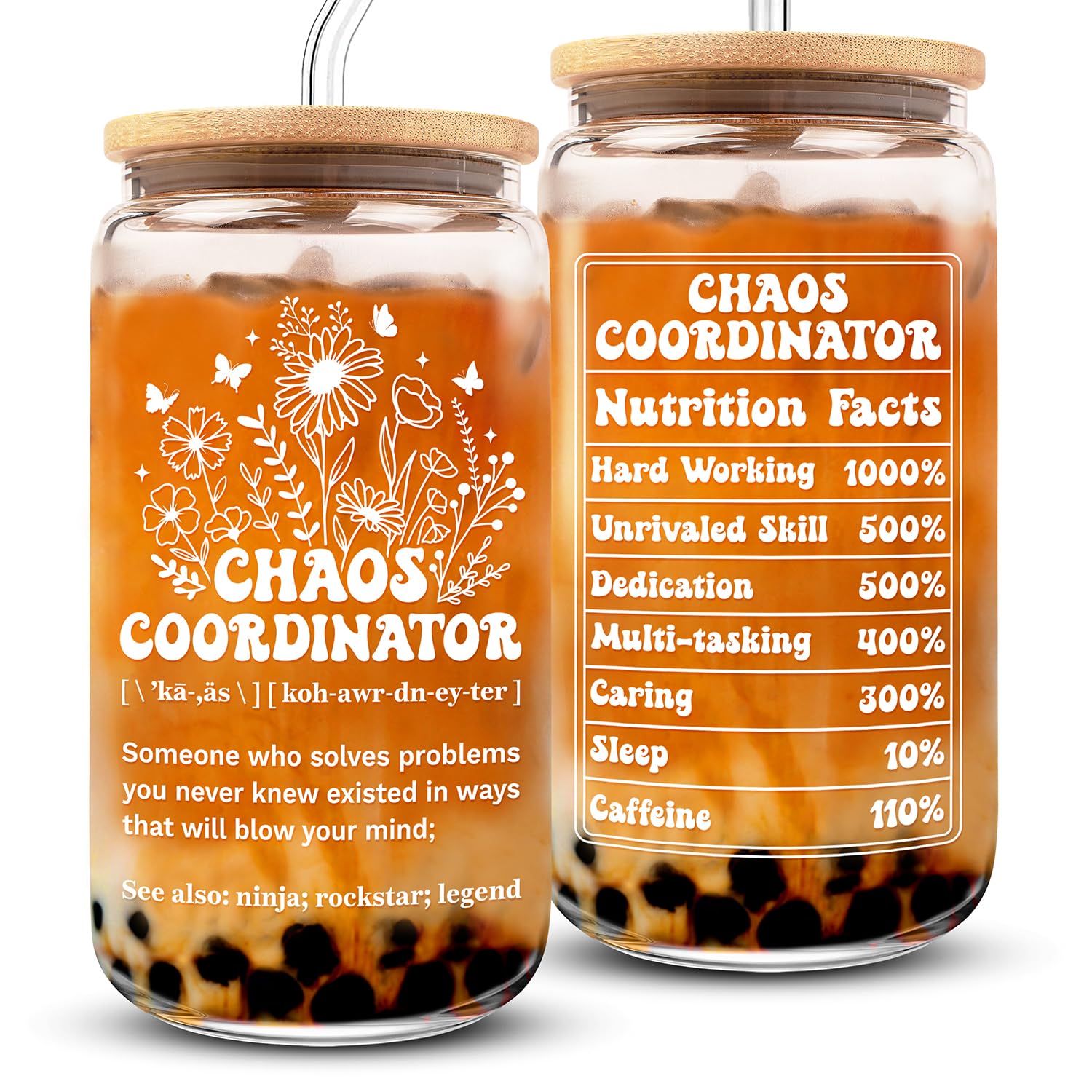 HEXMOZ Chaos Coordinator Gifts for Women, Boss Lady - Boss Day Gifts - Thank You, Appreciation Gifts for Coworkers, Leaders, Managers, Nurses, Assistants, Friends - Office Gift Ideas - Glass Cup