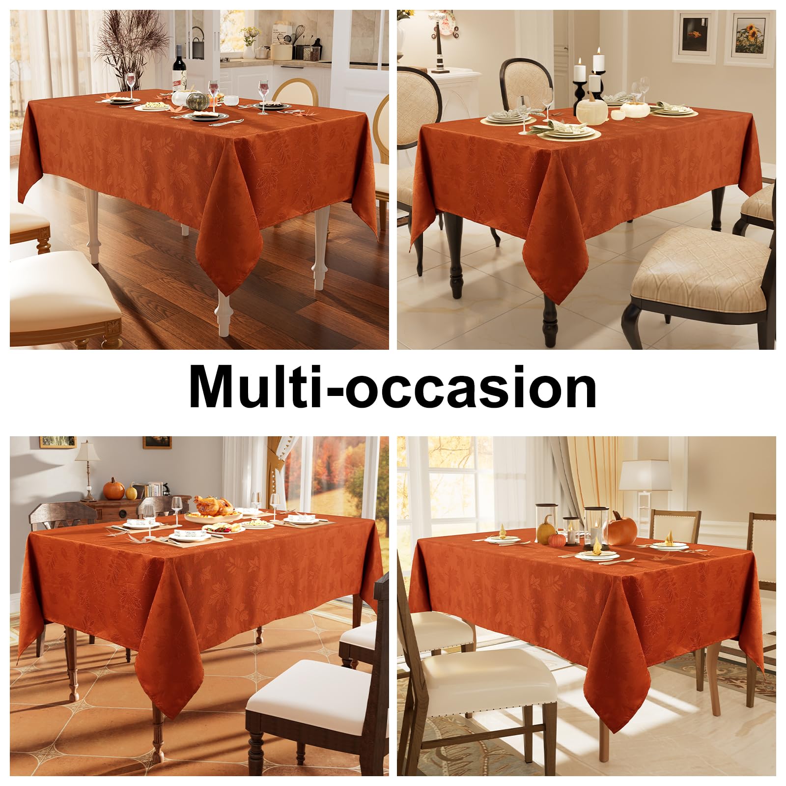 Smiry Thanksgiving Tablecloth 60x84 Inch, Fall Waterproof Damask Table Cloth for Rectangle Table, Autumn Leaves Fabric Jacquard Table Covers for Harvest Parties, and Holiday Dinner, Rust