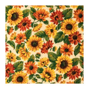 sunflower cotton calico fabric (1 yard) – printed sewing fabric by the yard – lightweight precut fabric for sewing clothes, homeware, & other accessories – diy craft fabric