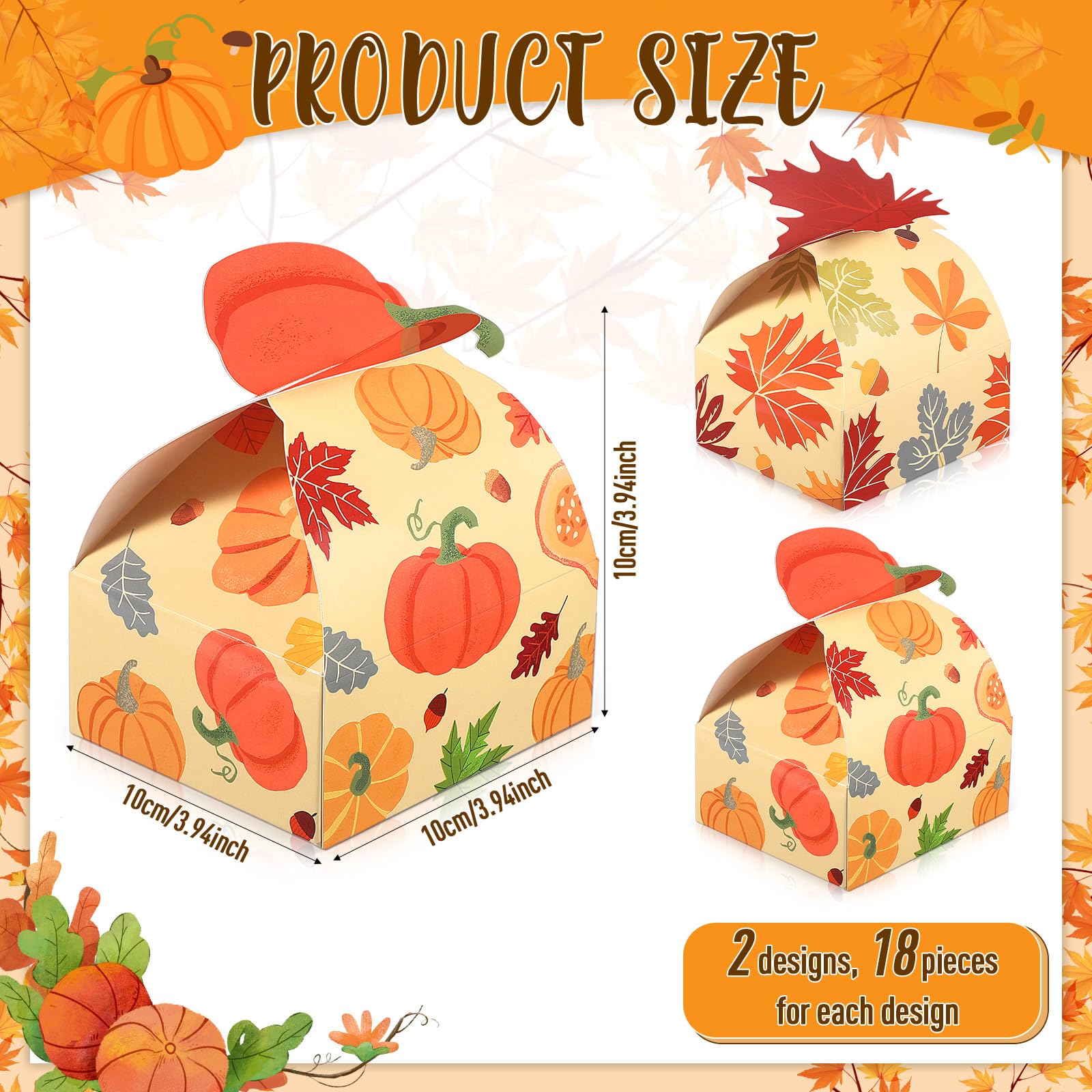 Pasimy 36 Pcs Thanksgiving Party Candy Boxes Thanksgiving Party Treat Boxes Autumn Harvest Party Boxes Pumpkin Maple Leaf Fall Paper Boxes for Thanksgiving Autumn Birthday Party Decoration