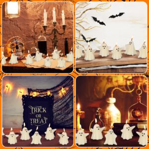 MTLEE 24 Pcs Halloween Ghost Candles White Tea Lights Candles Unscented White Horror Spooky Tea Lights Candles Set Soy Wax Decorative Tabletop Candle for Halloween Party Home Bedroom Decoration