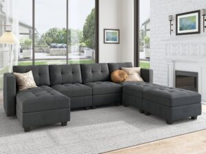 honbay modular sectional sofa oversized u shaped couch with storage seat velvet 7 seater modular sofa with reversible chaises, bluish grey