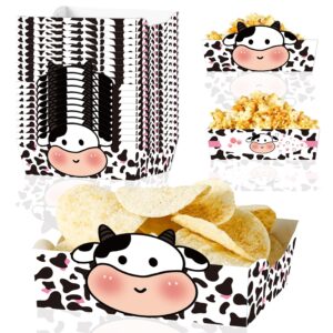 cow print disposable paper food trays 24pcs holy cow im one birthday decorations girl boy nacho trays for cow party favors baby shower party supplies