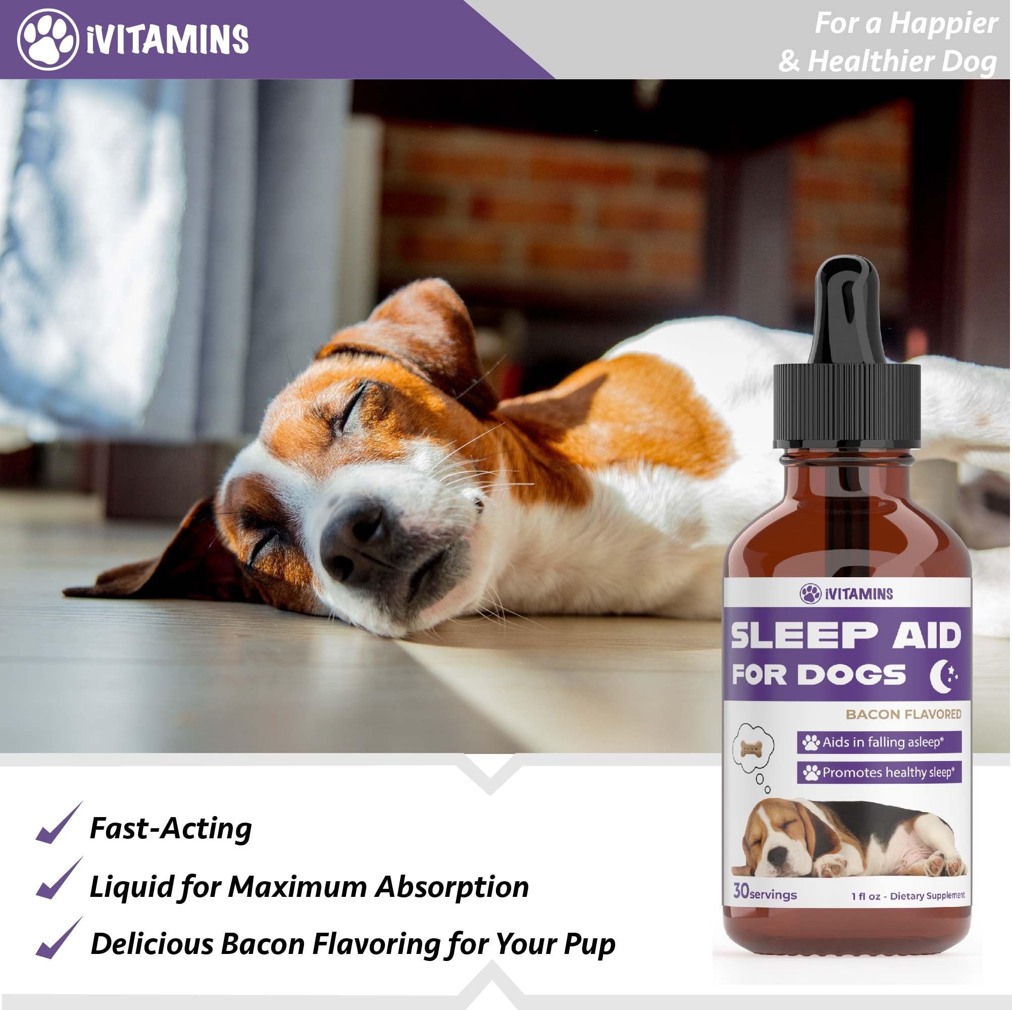 Dog Sleep Aid | Sleep Aid for Dogs | Promotes Healthy, Restful Sleep in Dogs | Melatonin for Dogs | | Dog Calming | Calming for Dogs | Dog Melatonin | Dog Anxiety Relief | 1 fl oz: Bacon Flavor