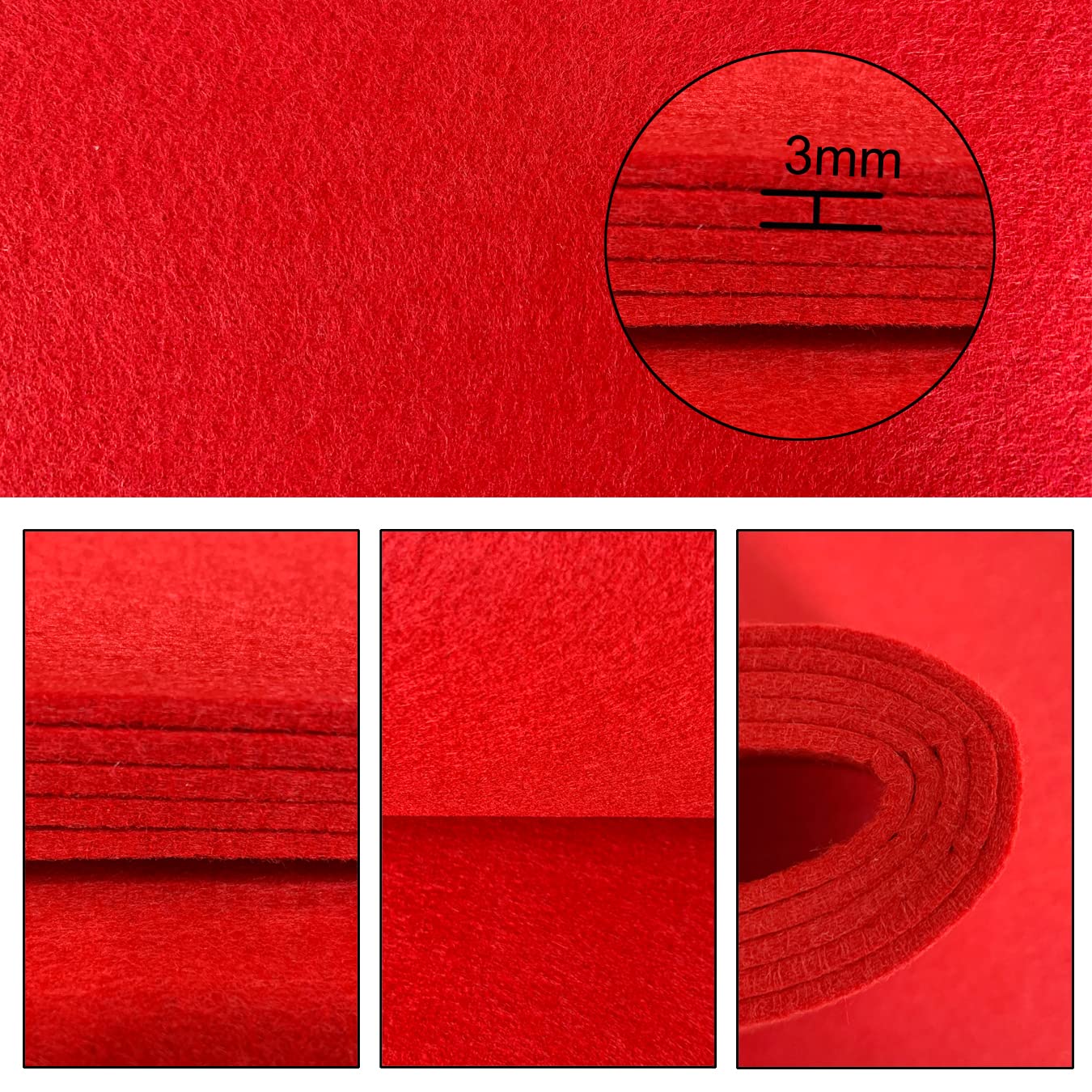 aufodara Felt 59''x16'' Large Felt Fabric 150x40cm x 3mm Thick for Crafts Felt Desk Mat Felt Bag Patchwork Sewing Decorations (Red)