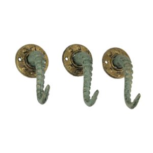 zeckos set of 3 verdigris bronze cast iron octopus tentacle wall hooks: nautical key hangers, 4.5 inches high - easy to install - enhance your decor with coastal charm