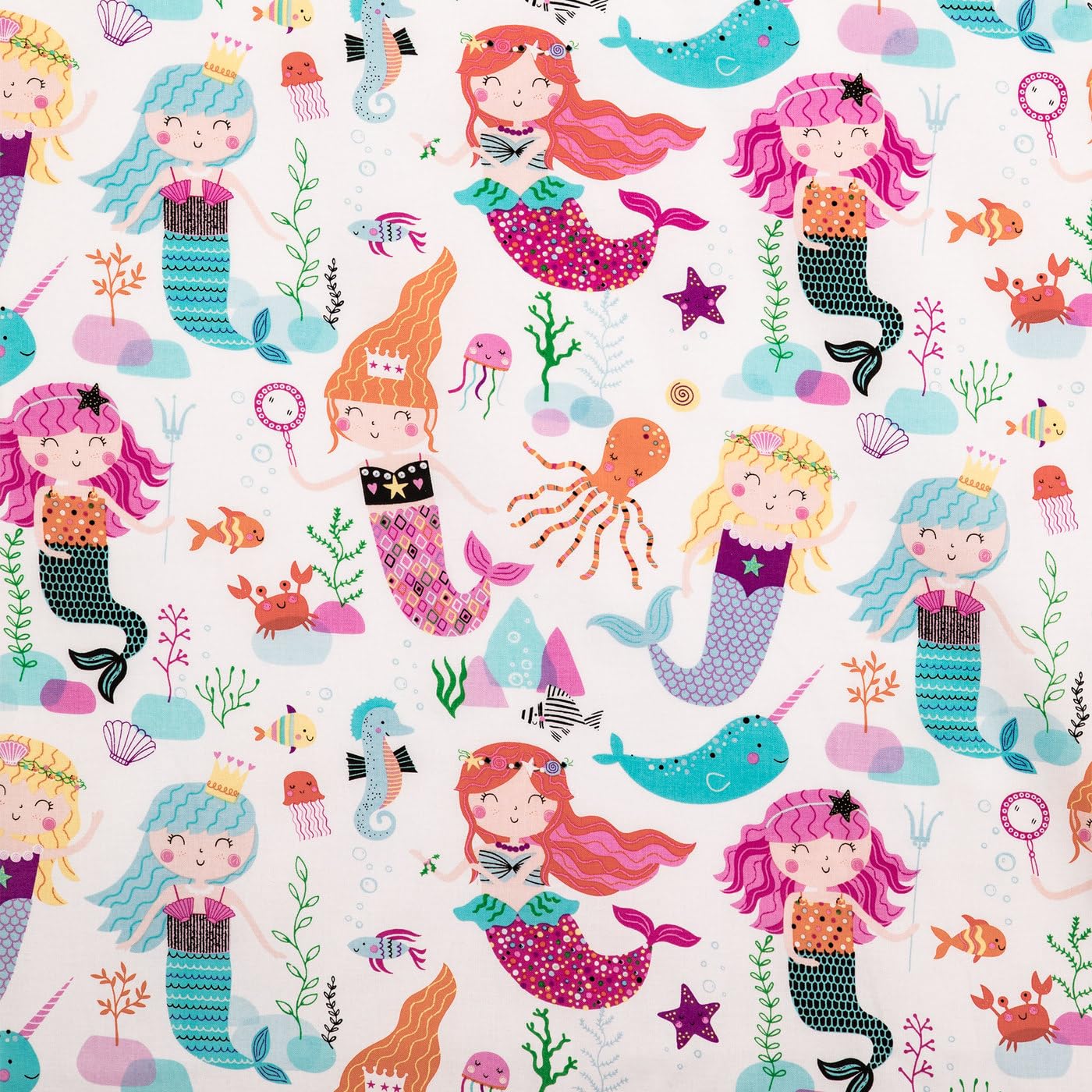 Novelty-Print-Fabric (Mermaids Under-The-sea, 1 Yard)