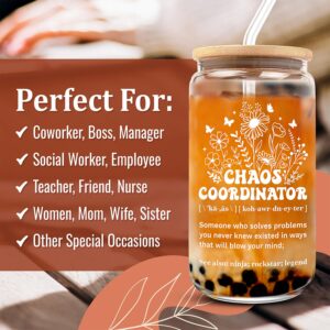 HEXMOZ Chaos Coordinator Gifts for Women, Boss Lady - Boss Day Gifts - Thank You, Appreciation Gifts for Coworkers, Leaders, Managers, Nurses, Assistants, Friends - Office Gift Ideas - Glass Cup