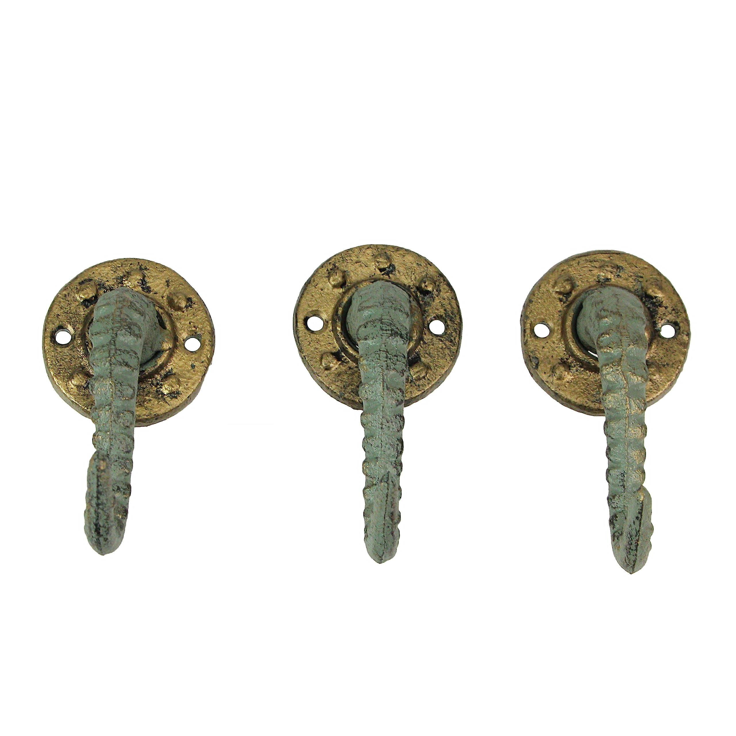 Zeckos Set of 3 Verdigris Bronze Cast Iron Octopus Tentacle Wall Hooks: Nautical Key Hangers, 4.5 Inches High - Easy to Install - Enhance Your Decor with Coastal Charm