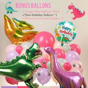 Pink Dinosaur balloon garland kit 150pcs Pastel Pink green Purple balloon and Foil Dinosaur balloon & footprint sticker for Girl Dino theme birthday Baby Shower decorations