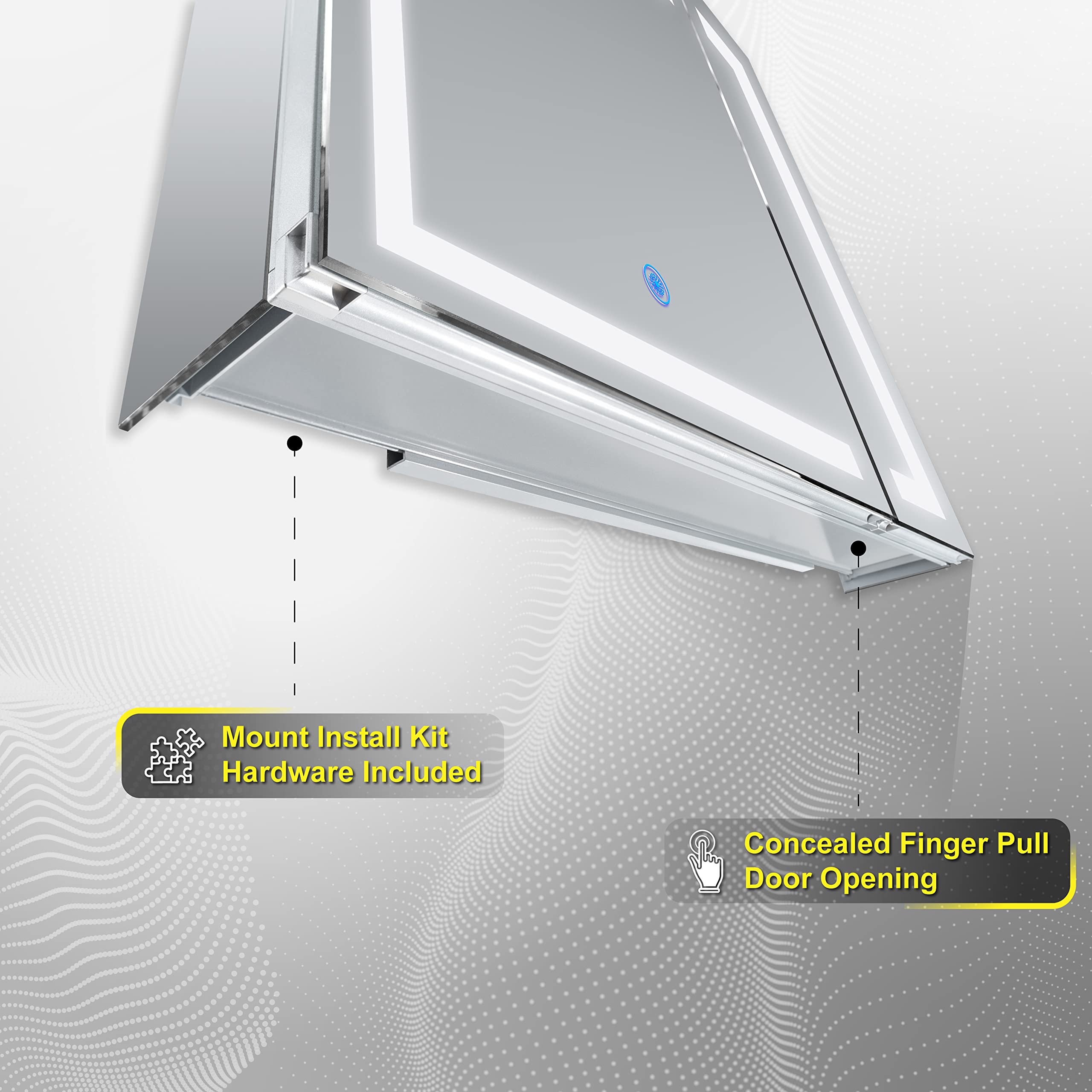 DECADOM LED Mirror Medicine Cabinet Recessed or Surface, Dimmer, Clock, Room Temp Display, Dual Outlets (Duna 30x32)