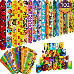 halloween slap bracelets for kids, 100 halloween bracelet toys bulk for kids girls boys, trick or treat party favors, exchanging gifts, classroom prizes, halloween party gift treat bag filler supply