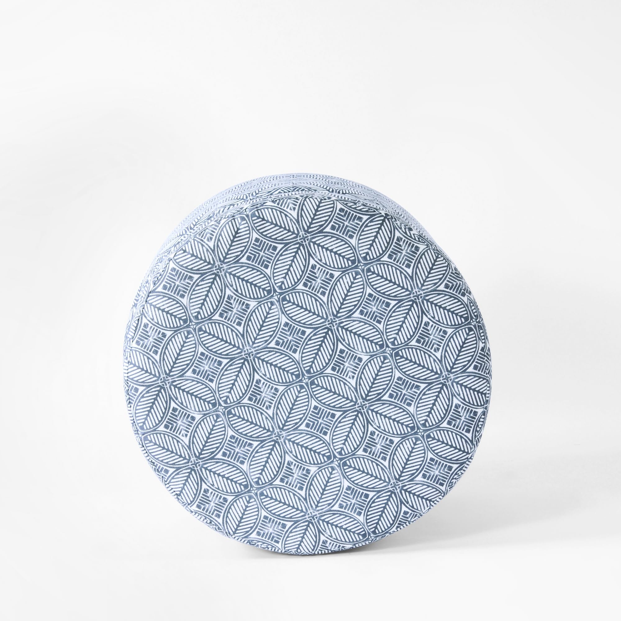 HomePop Upholstered Round Storage Ottoman Home Décor|Upholstered Round Foot Rest Ottoman -Blue Indigo Print Large