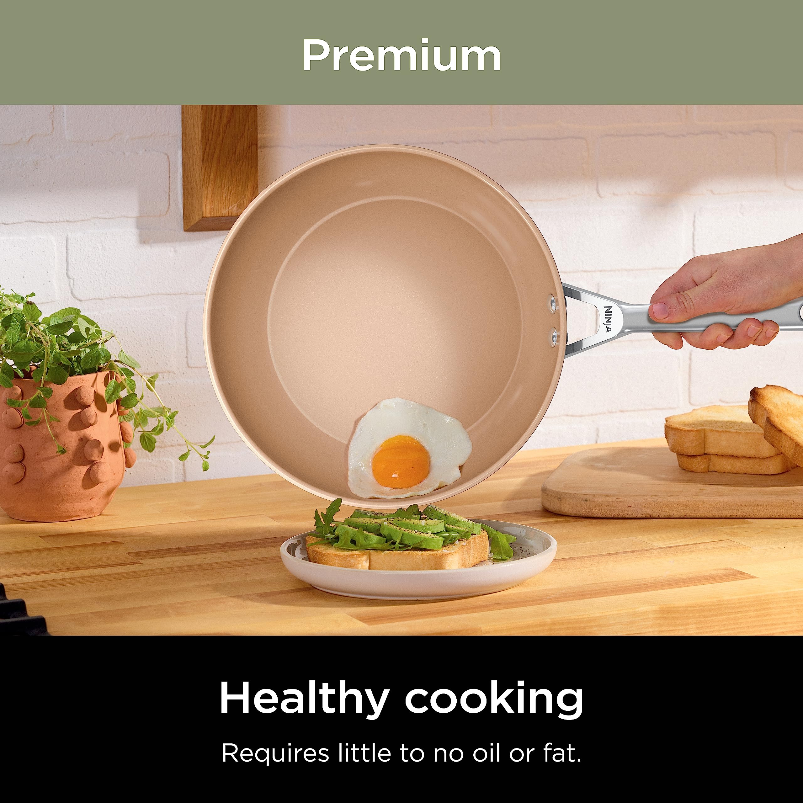 Ninja Extended Life Premium Ceramic 8" Fry Pan, Nonstick Fry Pans, Pots, PTFE Free, Healthy Cooking, Oven Safe to 550°F, Dishwasher Safe, All Stovetops & Induction Compatible, Apricot, CW90020