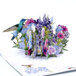 floral symphony: a hummingbird pop-up greeting card, birthday card, mothers day card, all occasions